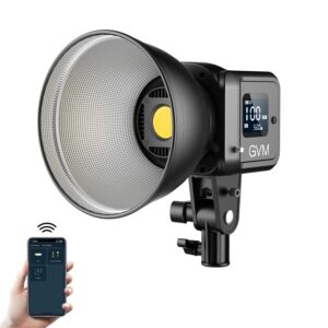 gvm 80w video light, continuous lighting for photography with bowens mount, 2700~7500k, 44100lux/0.5m studio light with app, cri 97+ bi-color 8 scene lights support ac adapter & np battery