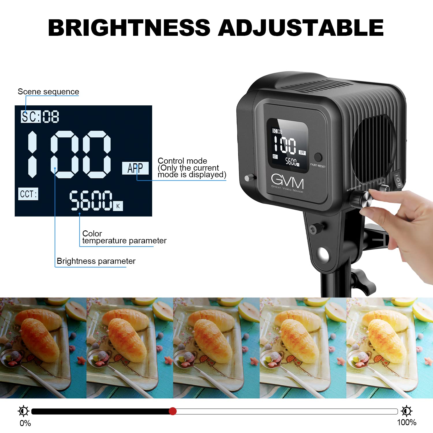 GVM 80W Video Light, Continuous Lighting for Photography with Bowens Mount, 2700~7500K, 44100Lux/0.5m Studio Light with APP, CRI 97+ Bi-Color 8 Scene Lights Support AC Adapter & NP Battery