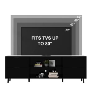 Hitow Fireplace TV Stand for 80 inch TV, Modern Entertainment Center with 30" Electric Fireplace, Long Media Console Cabinet with 4 Drawers, Gloss Black (70.8" W x 13.9" D x 23.7" H)