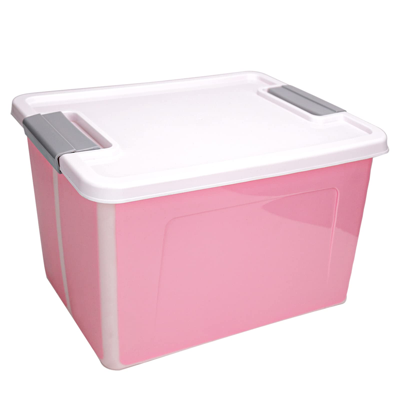 56 Quart Plastic Storage Bins Waterproof Utility Tote Organizing Container Box with Buckle Down Lid Collapsible Clear Plastic Storage Box for Toys Clothes and Bedding, 1 pack Pink