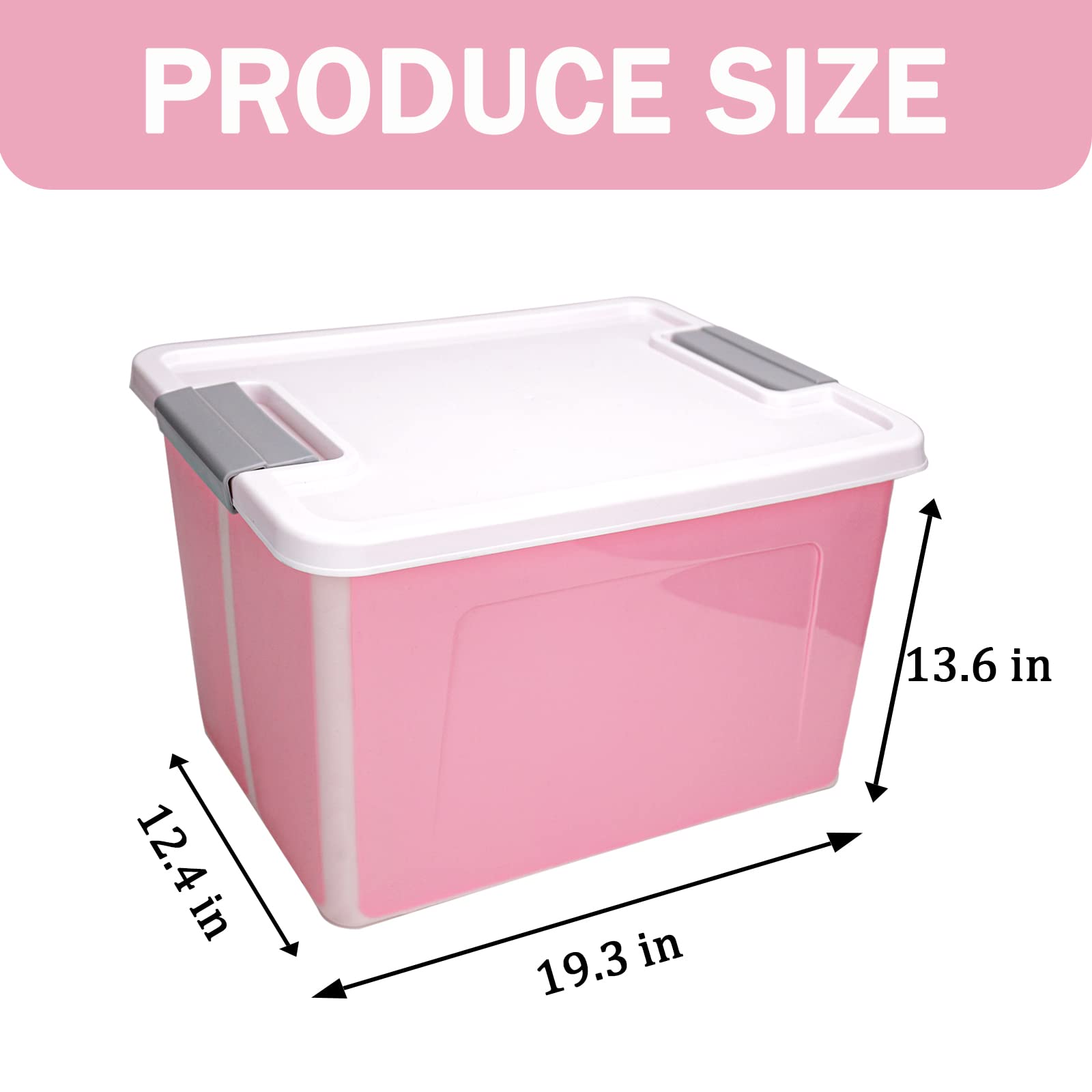 56 Quart Plastic Storage Bins Waterproof Utility Tote Organizing Container Box with Buckle Down Lid Collapsible Clear Plastic Storage Box for Toys Clothes and Bedding, 1 pack Pink