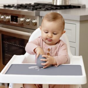 ezpz Tiny Placemat - 6 Months+ (Gray) - Non-Slip, 100% Silicone Placemat for Toddlers and Babies - Fits on Most Highchair Trays - Rolls-Up - Dishwasher Safe