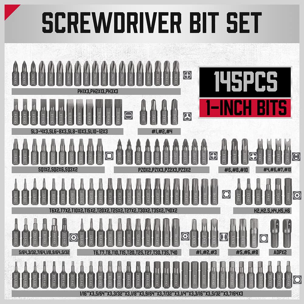 232-Piece Ultimate Screwdriver Bit Set - Security Bit Set, Screw Driver Bit Set, Magnetic Bit Set, Nut Driver, Ratchet Wrench, Bit H