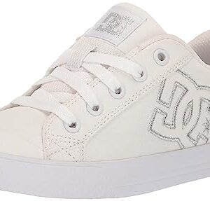 DC Women's Chelsea TX Skate Shoe, White/Silver, 8