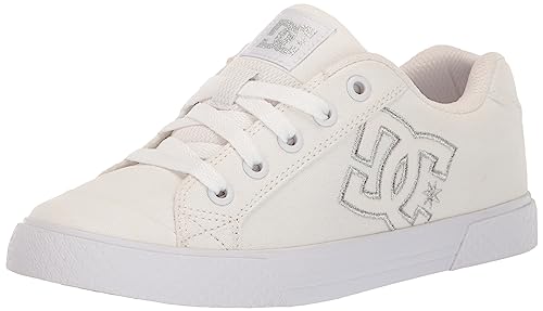 DC Women's Chelsea TX Skate Shoe, White/Silver, 8