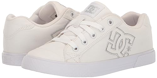 DC Women's Chelsea TX Skate Shoe, White/Silver, 8