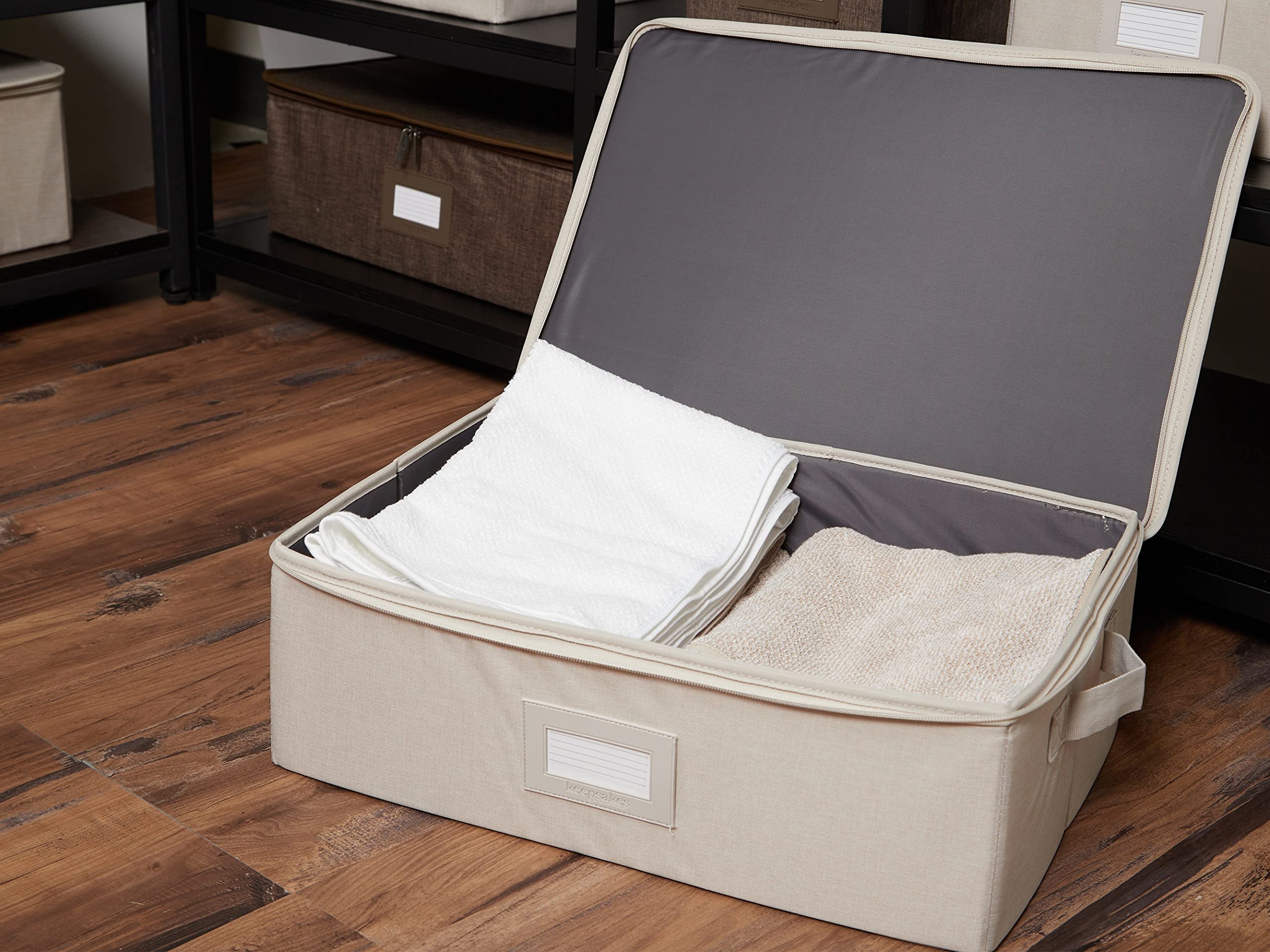 Covermates Keepsakes - Zip-Top Storage Box - Heavy Duty Polyester- Reinforced Handles - Stackable Design - Indoor Storage-Beige Heather