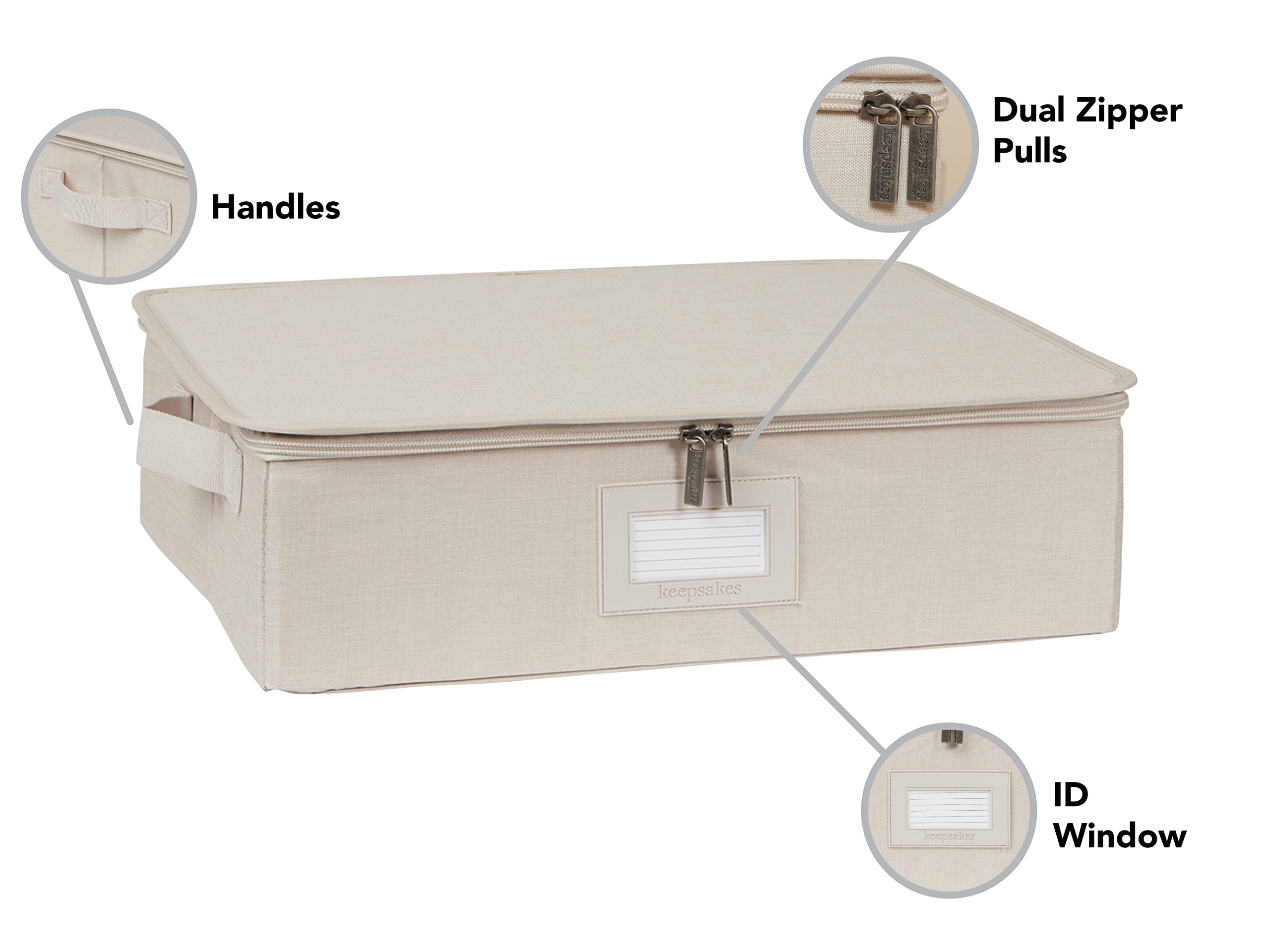 Covermates Keepsakes - Zip-Top Storage Box - Heavy Duty Polyester- Reinforced Handles - Stackable Design - Indoor Storage-Beige Heather