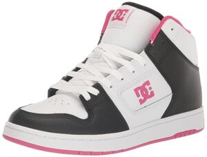 dc women's manteca 4 high top skate shoe, black/white/pink, 7.5