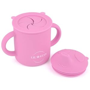 LIL' STAR Silicone Sippy Cup and Snack Cup 2-in-1 | 5oz Sippy Cups for Baby 6+ Months | Spill Proof Sippy Cups for Toddlers | Soft Silicone Baby Training Cup with Handles | BPA Free