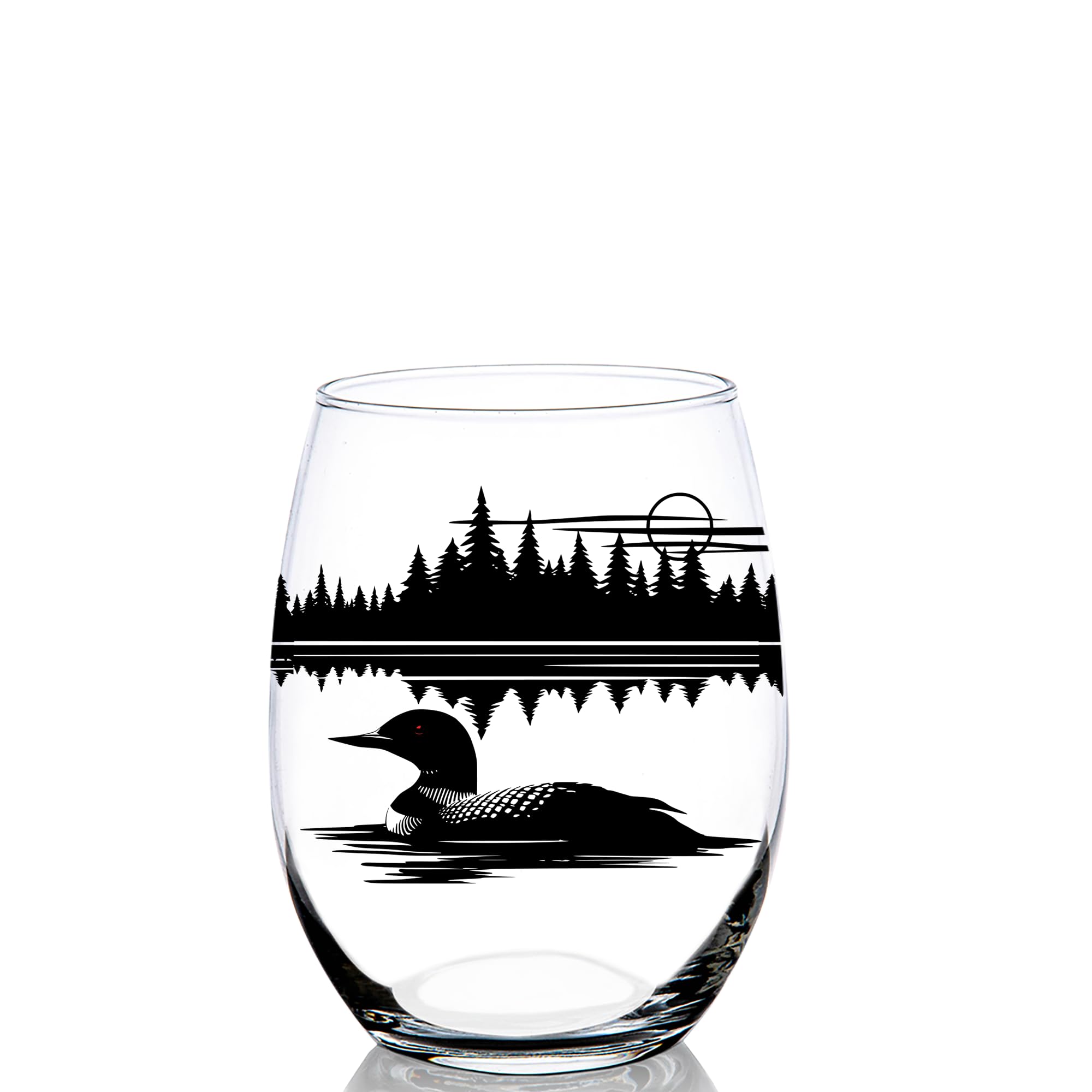 Toasted Tales Loon Scene Lake and Lodge Collection | 16 oz Stemless Wine Glass | Seasonal Outdoor Home Décor Accessory Glassware | Forest Animals Design | Wine Tasting Gift For Her