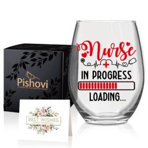 pishovi nurse in progress wine glass with gift box, appreciation gift for woman nurse doctors, nurse gift, nurse graduation gifts, christmas birthday retirement gift for woman nurse