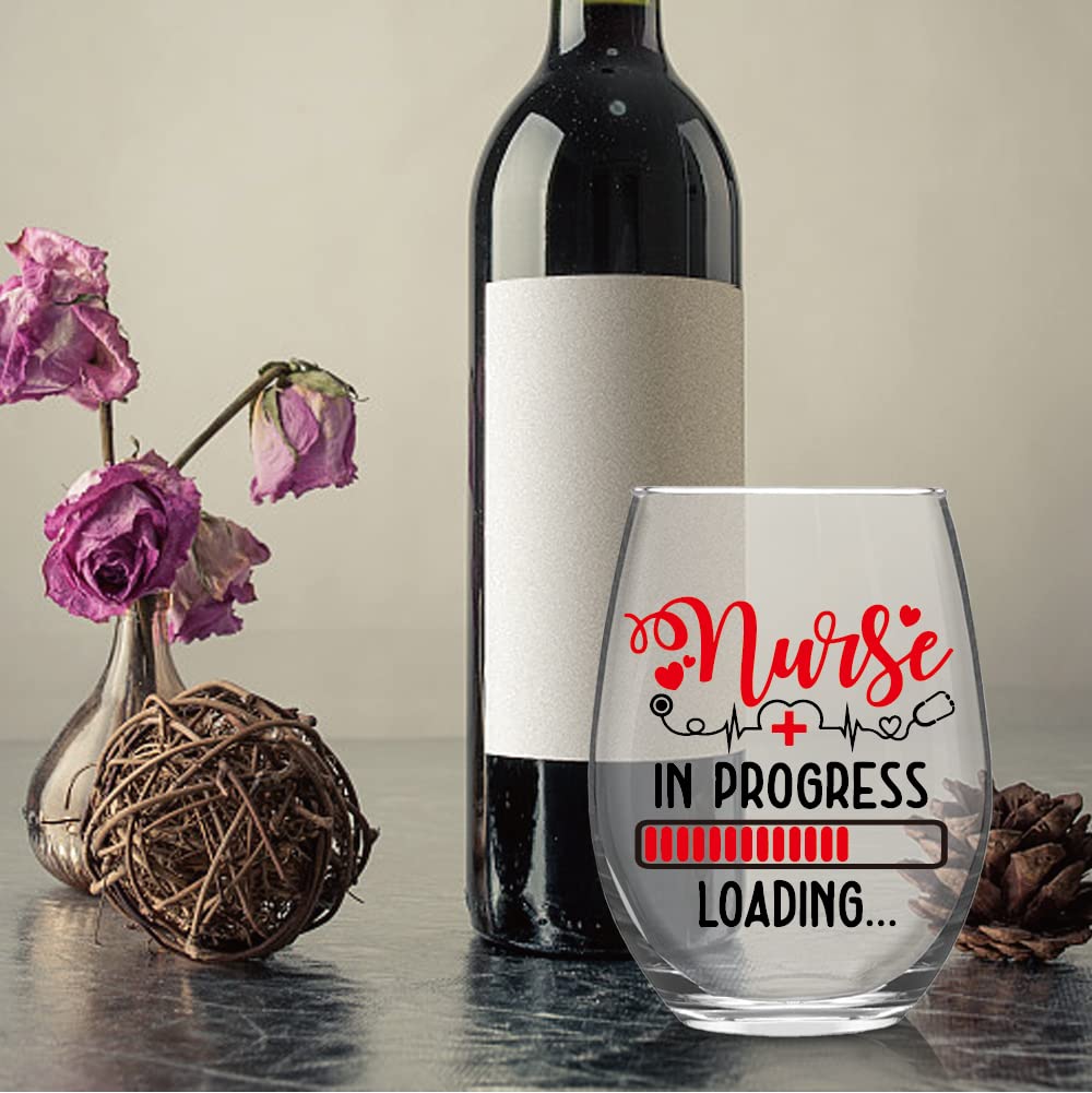 Pishovi Nurse In Progress Wine Glass with Gift Box, Appreciation Gift for Woman Nurse Doctors, Nurse Gift, Nurse Graduation Gifts, Christmas Birthday Retirement Gift for Woman Nurse