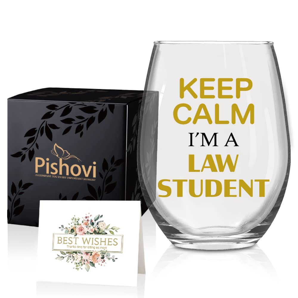 Pishovi Keep Calm I'm A Law Student Wine Glass with Gift Box, Lawyer Gift, Law Graduation Gifts, Christmas Birthday Gifts for Law School Judge Attorney Student Paralegal Prosecutor