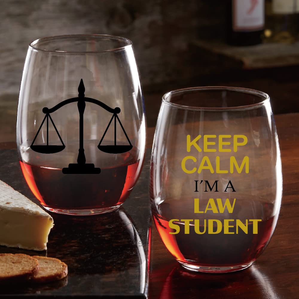 Pishovi Keep Calm I'm A Law Student Wine Glass with Gift Box, Lawyer Gift, Law Graduation Gifts, Christmas Birthday Gifts for Law School Judge Attorney Student Paralegal Prosecutor