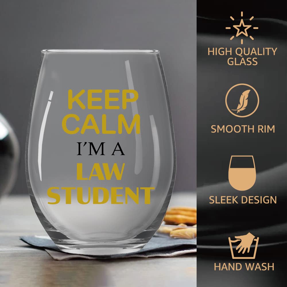 Pishovi Keep Calm I'm A Law Student Wine Glass with Gift Box, Lawyer Gift, Law Graduation Gifts, Christmas Birthday Gifts for Law School Judge Attorney Student Paralegal Prosecutor