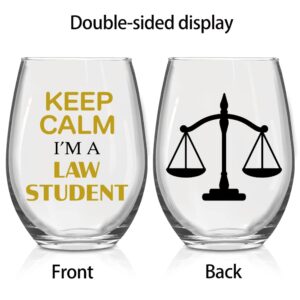 Pishovi Keep Calm I'm A Law Student Wine Glass with Gift Box, Lawyer Gift, Law Graduation Gifts, Christmas Birthday Gifts for Law School Judge Attorney Student Paralegal Prosecutor