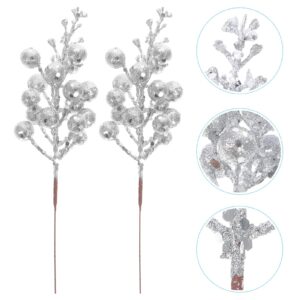 Alipis 10pcs Christmas Imitation Berries Xmas Ornaments Holly Berry Table Centerpiece Christmas Glitter Artificial Holly Berries Holiday Berry Stem Silver Vase Foam Outdoor Decorations