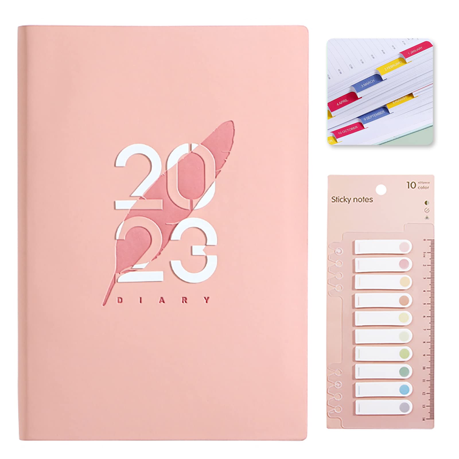 Daily Planner 2023, To Do List Notebook Planner Weekly and Monthly with Sticky Notes, Soft Cover 300 Pages (6x8") (Pink)