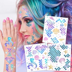 mermaid scale temporary tattoos stickers,12 sheets mermaid themed tattoos stickers party decoration supplies party favors for kids adults