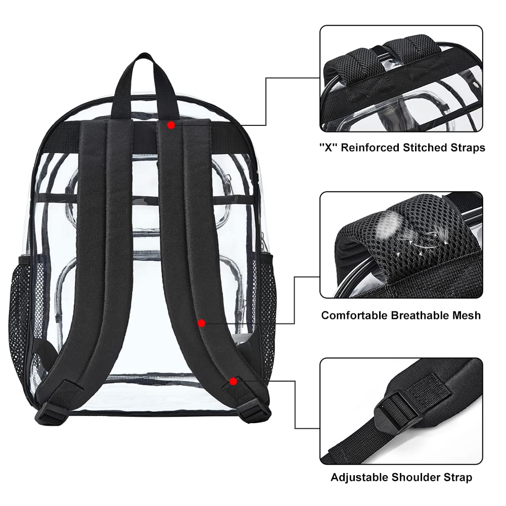 Clearworld Clear Backpack,Transparent Stadium Backpack with Reinforced Bottom & Multi-pockets, See Through Bookbag for Work, Security Check & Sporting Events