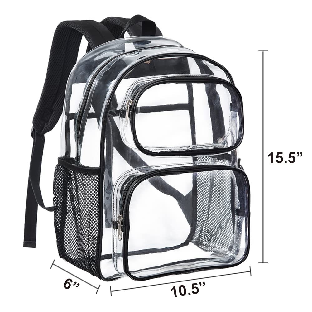 Clearworld Clear Backpack,Transparent Stadium Backpack with Reinforced Bottom & Multi-pockets, See Through Bookbag for Work, Security Check & Sporting Events