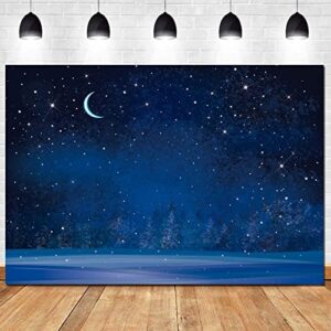 night sky photography background winter night snowfall snowflake moon blurry fir trees pine forest photo backdrop for baby shower christmas happy new year party decoration banner 7x5ft