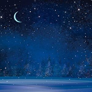 Night Sky Photography Background Winter Night Snowfall Snowflake Moon Blurry Fir Trees Pine Forest Photo Backdrop for Baby Shower Christmas Happy New Year Party Decoration Banner 7x5ft