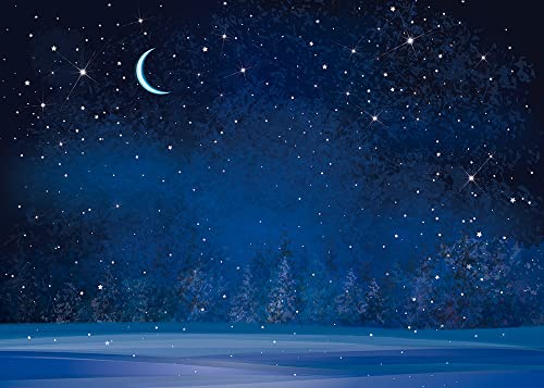 Night Sky Photography Background Winter Night Snowfall Snowflake Moon Blurry Fir Trees Pine Forest Photo Backdrop for Baby Shower Christmas Happy New Year Party Decoration Banner 7x5ft