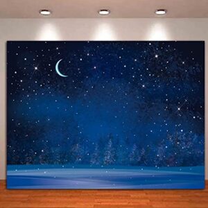 Night Sky Photography Background Winter Night Snowfall Snowflake Moon Blurry Fir Trees Pine Forest Photo Backdrop for Baby Shower Christmas Happy New Year Party Decoration Banner 7x5ft