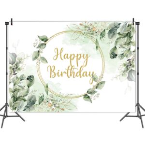 Greenery Succulent and Eucalyptus Leaves Photography Backdrop Bloom Eucalyptus Leaves Photo Background for Happy Birthday Party Decoration Cake Table Banner Supplies 5x3ft