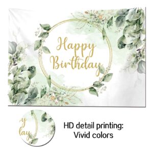 Greenery Succulent and Eucalyptus Leaves Photography Backdrop Bloom Eucalyptus Leaves Photo Background for Happy Birthday Party Decoration Cake Table Banner Supplies 5x3ft