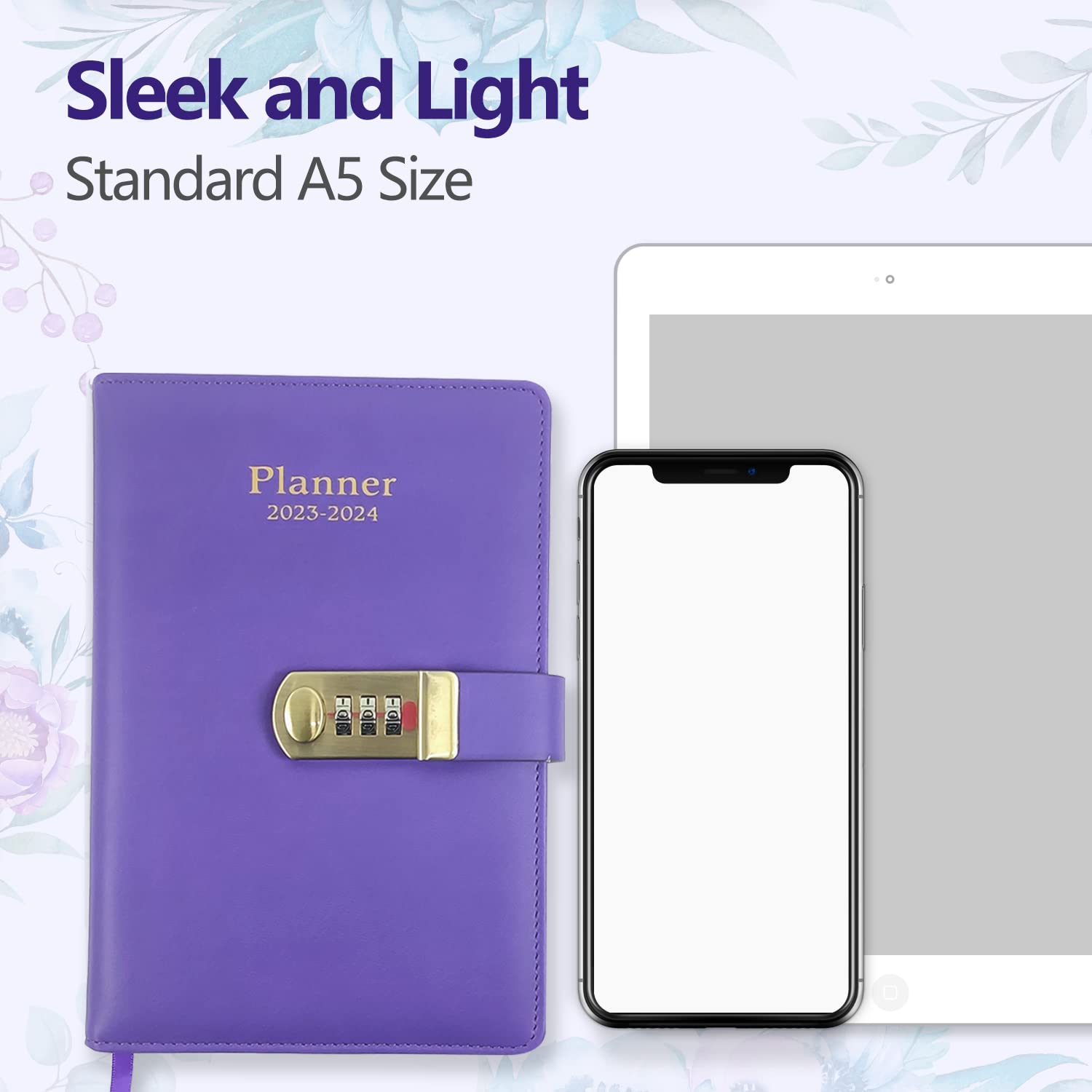 RHONZHAO 2023-2024 Weekly and Monthly Planner with Alphabetical Tabs and Lock. 5.8" x 8.2", 16 Months, Flexible Cover, Wirebound, Hardback edition (2023-2024, Purple)