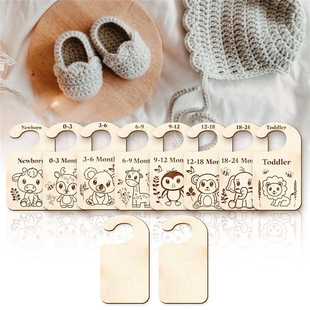 CRASPIRE Baby Nursery Closet Dividers Set of 10 Wooden Double-Sided Baby Clothes Size Hanger Organizer Moon Theme Nursery Decor from Newborn to 24 Months Home Wardrobe