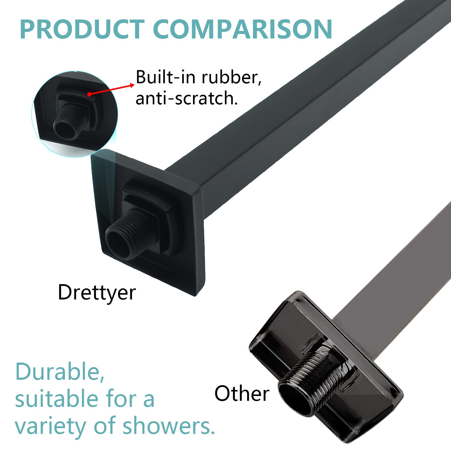 Drettyer Shower Arm with Flange 24 Inches Ceiling Mount Square Straight Extender Extension Pipe Replacement, Extra Long Shower Arm For Fixed Rain Shower Head or High Ceiling, Matte Black