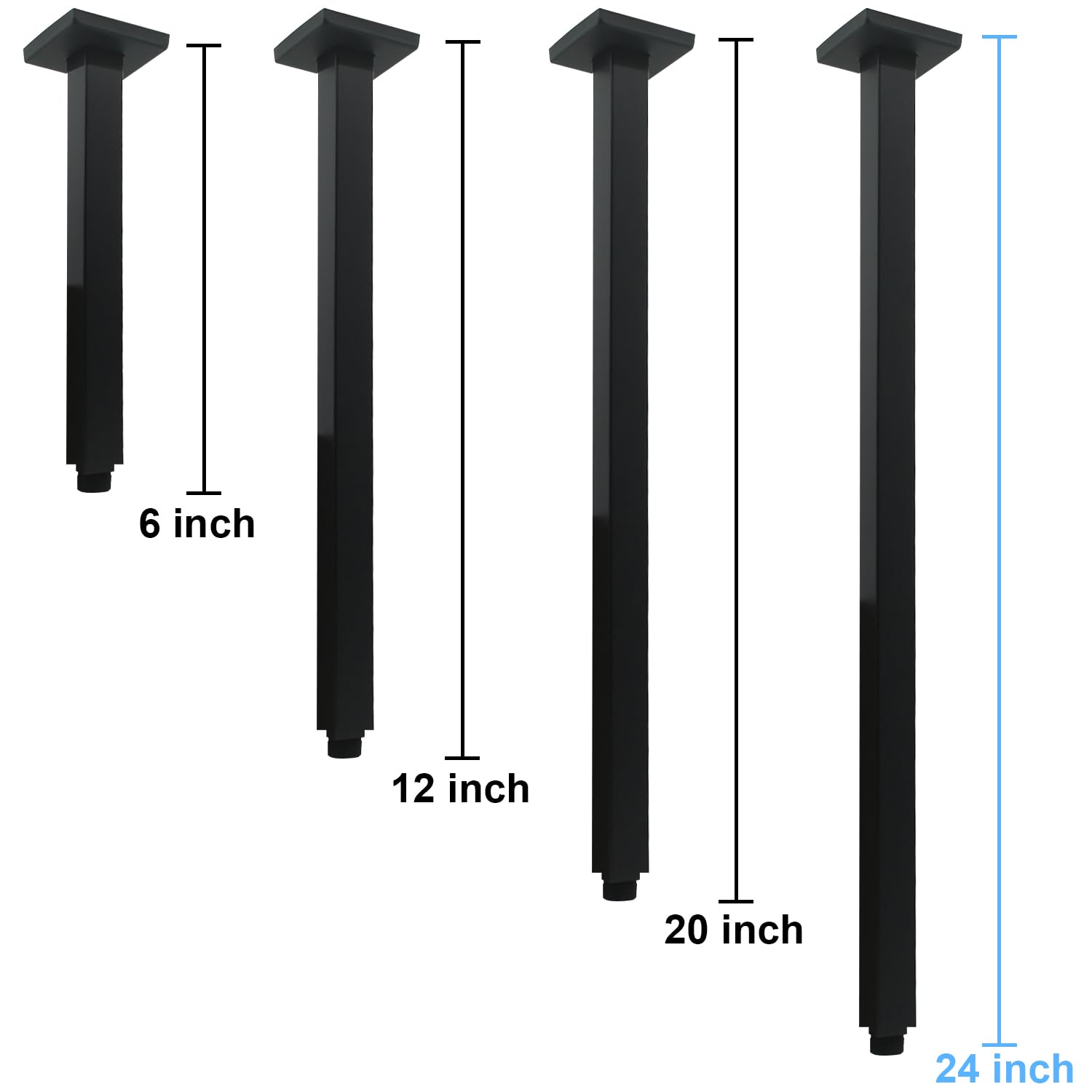 Drettyer Shower Arm with Flange 24 Inches Ceiling Mount Square Straight Extender Extension Pipe Replacement, Extra Long Shower Arm For Fixed Rain Shower Head or High Ceiling, Matte Black