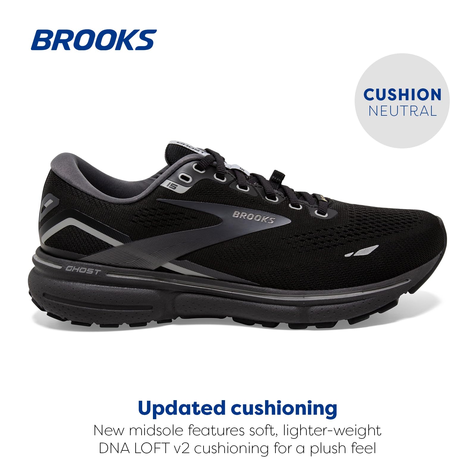 Brooks Women's Ghost 15 GTX Waterproof Neutral Running Shoe - Black/Blackened Pearl/Alloy - 8 Medium