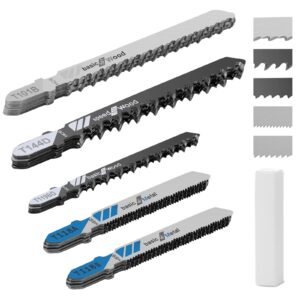 20 piece jigsaw blades set assortment of professional t-handle jig saw blade kits multi-purpose jig saw blades replacement set for wood pruning, plastic, and metal cutting