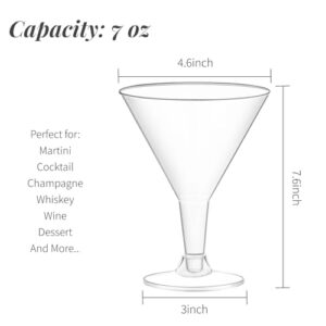 Zezzxu 24 Pack Plastic Martini Glasses - 7 oz Disposable Clear Plastic Cocktail Cups, Unbreakable & Reusable Wine Shooter Glasses for Party Margarita, Champagne, Wine