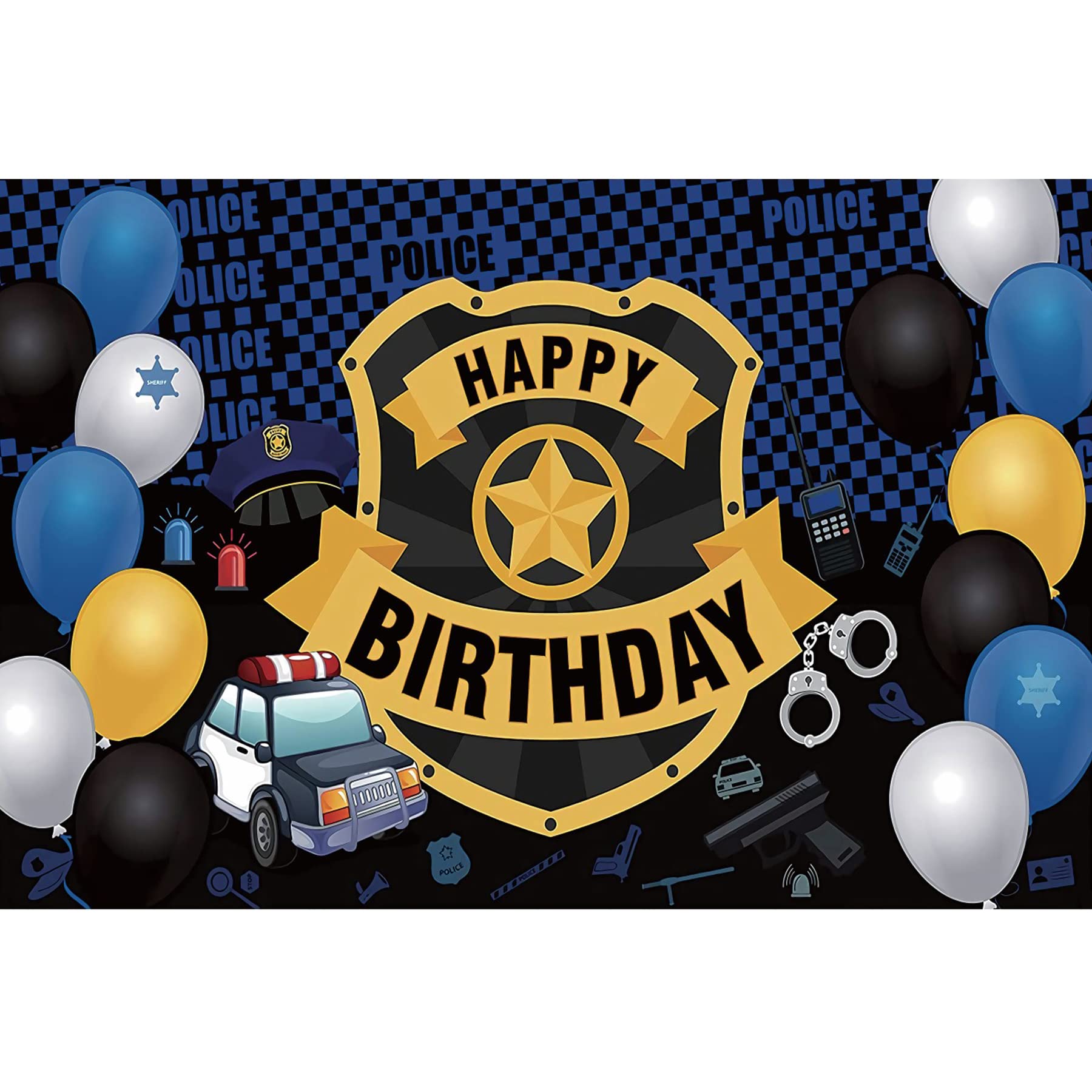 Police Birthday Party Decoration Police Party Supplies Include Police Happy Birthday Banner Police Latex Balloons Police Car Foil Balloons Police Background Police Cake Topper Cupcake Topper Spirals