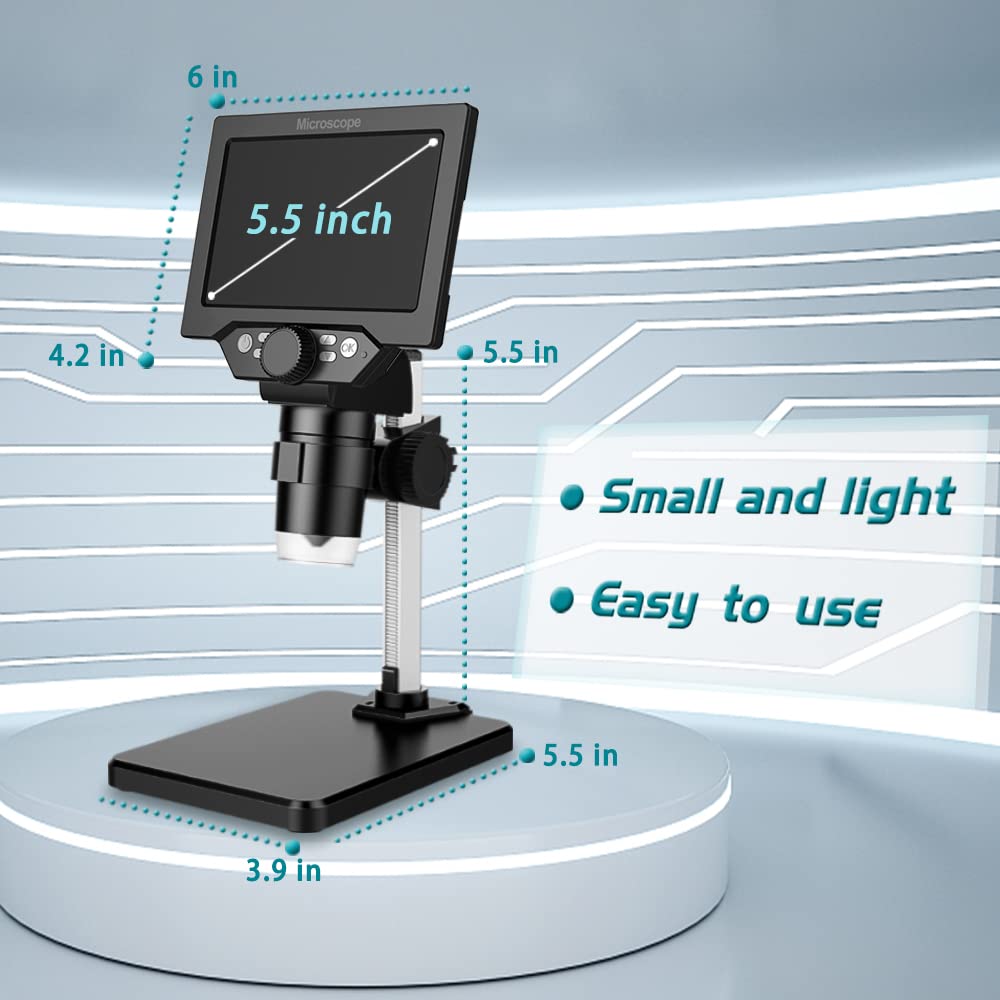 LCD Digital Microscope,5.5 Inch 1080P 10 Megapixels,1-1000X Magnification Zoom Wireless USB Stereo Microscope Camera,10MP Camera Video Recorder with HD Screen