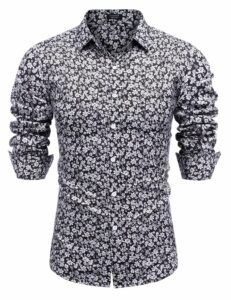 coofandy men's floral dress shirts long sleeve regualr fit casual button down shirts black