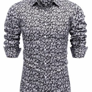 COOFANDY Men's Floral Dress Shirts Long Sleeve Regualr Fit Casual Button Down Shirts Black