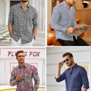 COOFANDY Men's Floral Dress Shirts Long Sleeve Regualr Fit Casual Button Down Shirts Black