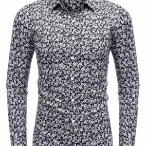 COOFANDY Men's Floral Dress Shirts Long Sleeve Regualr Fit Casual Button Down Shirts Black