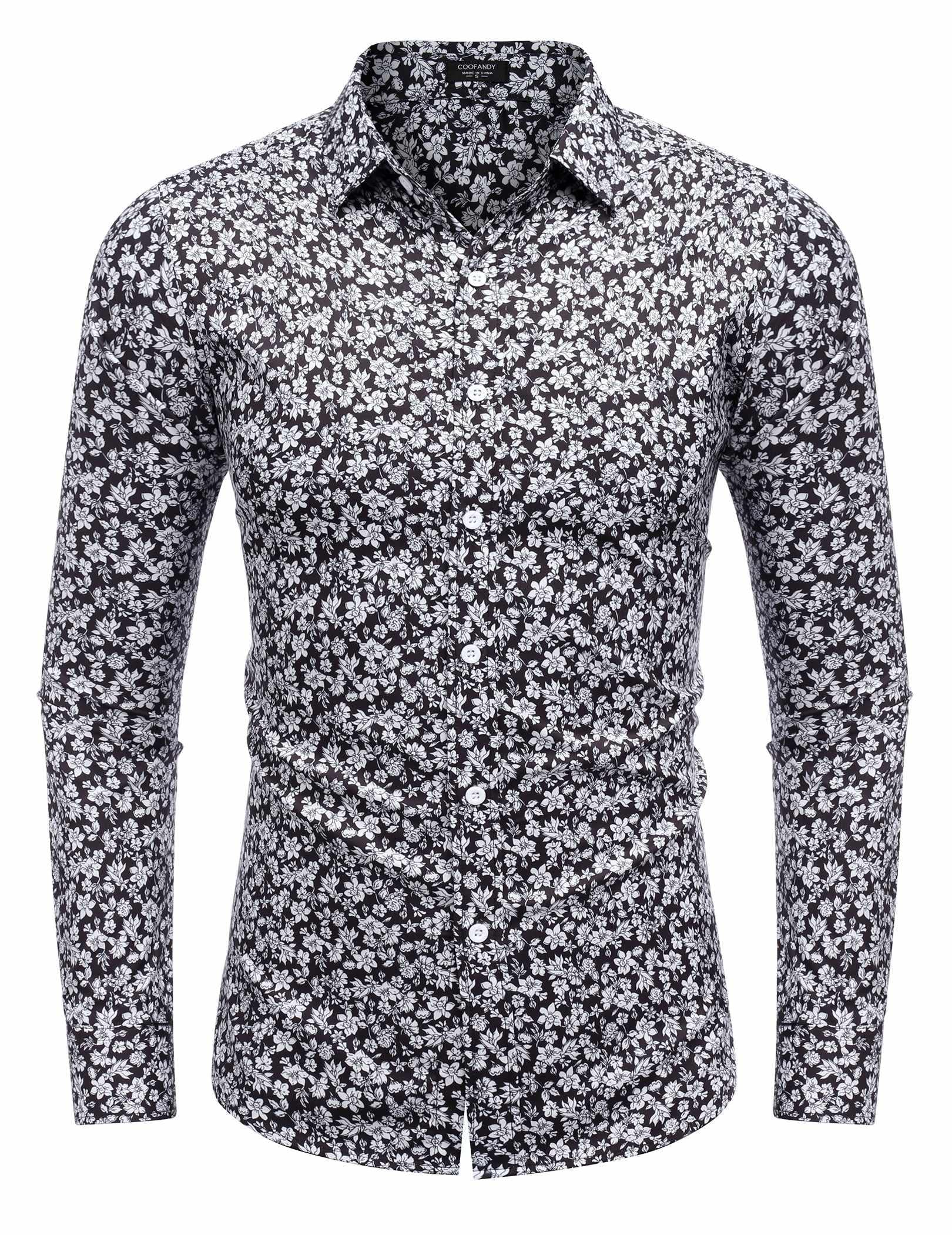 COOFANDY Men's Floral Dress Shirts Long Sleeve Regualr Fit Casual Button Down Shirts Black