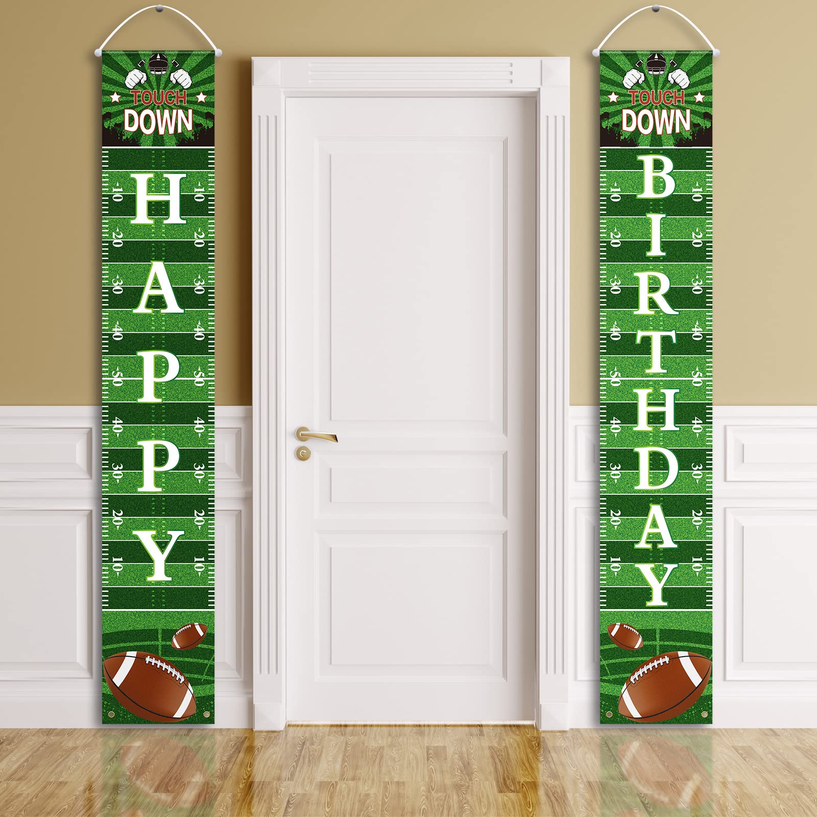 Batiyeer Football Happy Birthday Porch Sign Banner Football Bowl Game Sports Fan Supplies Football Themed Boy Birthday Party Favors Photo Booth Props Wall Hanging