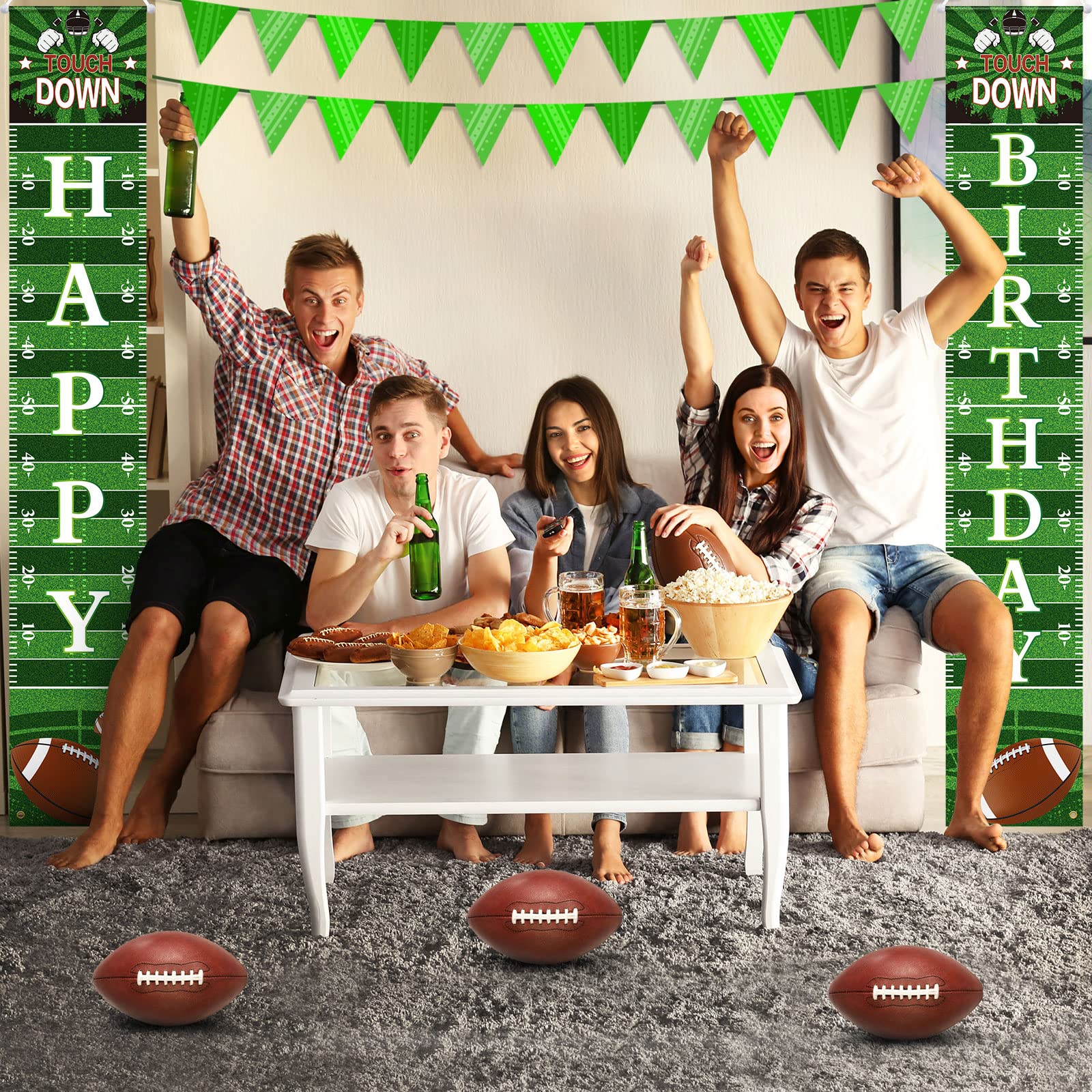 Batiyeer Football Happy Birthday Porch Sign Banner Football Bowl Game Sports Fan Supplies Football Themed Boy Birthday Party Favors Photo Booth Props Wall Hanging