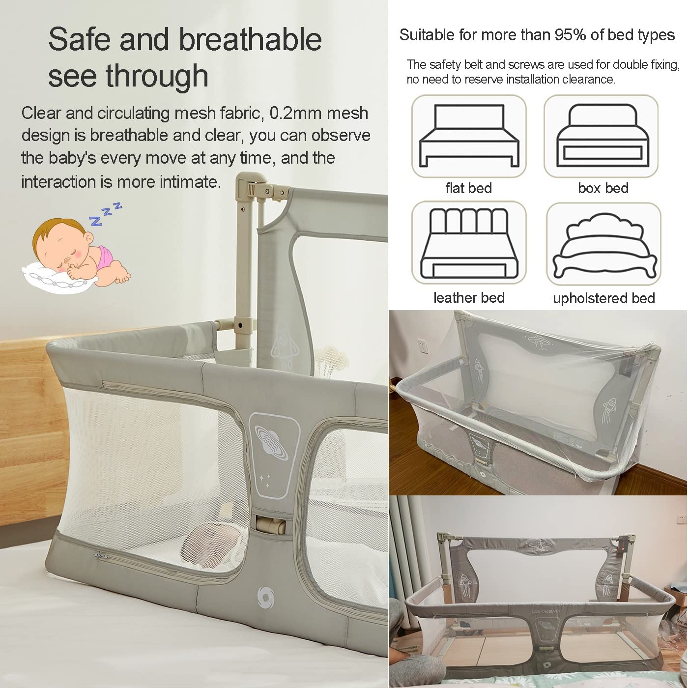 3 in 1 Baby Bedside Sleeper,Portable Crib,cosleeper for baby in bed,co sleeper bassinet attach to bed,breathable and visible mesh window,baby bed with rails,Easy to Assemble Cradle Stationary ( Color