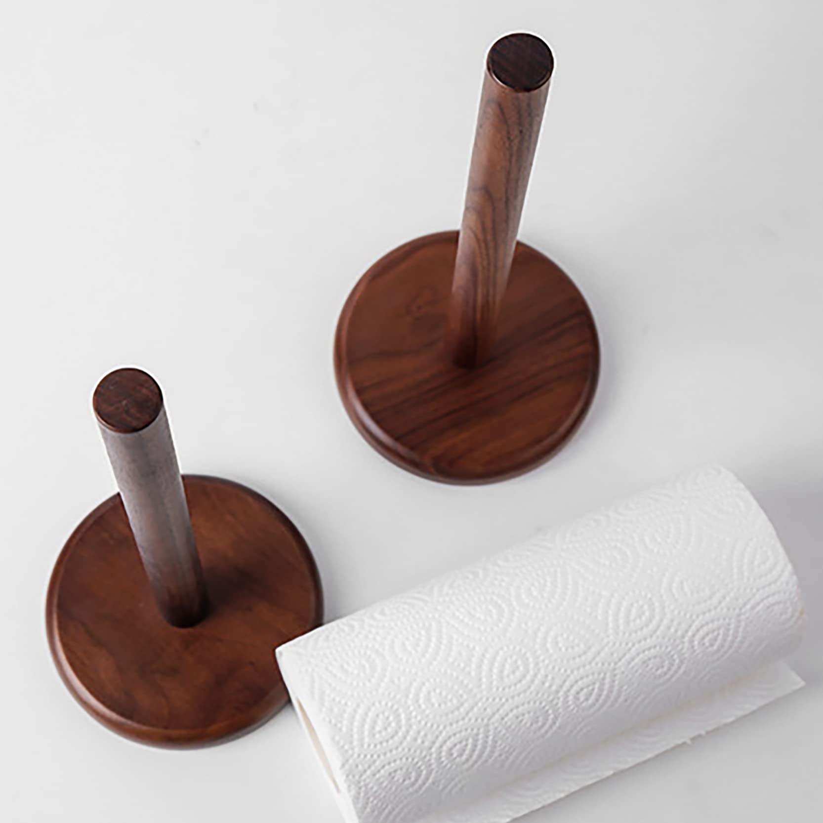 UPTALY 1 pcs Paper Towel Holder (12.2'' x 5.3''), Solid Black Walnut Wood, with Round Wooden Base, no Splicing Base, Standing Paper Towels Dispenser, Vintage Kitchen Paper Hanger Rack